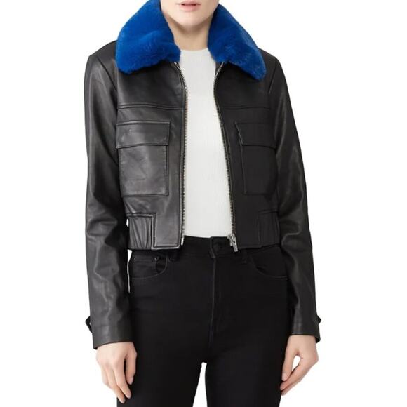 Veda | Jackets & Coats | Veda Faux Fur Trim Andre Lamb Leather Jacket ...